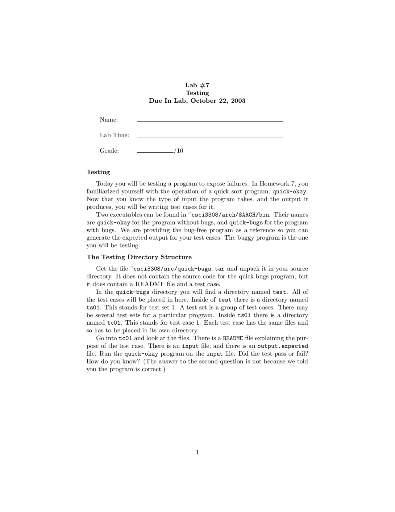 The Directory Testing Structure Software Engineering Methods And Tools Csci 3308 Docsity