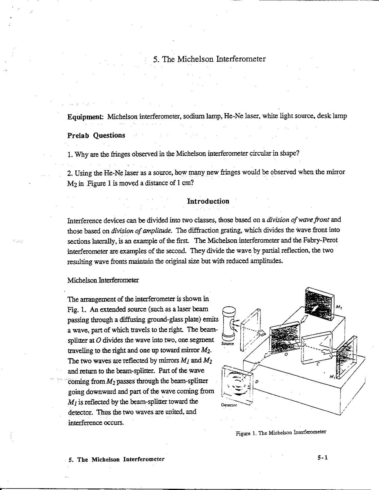 Lab on The Michelson interferometer | PHYS 3504 - Docsity