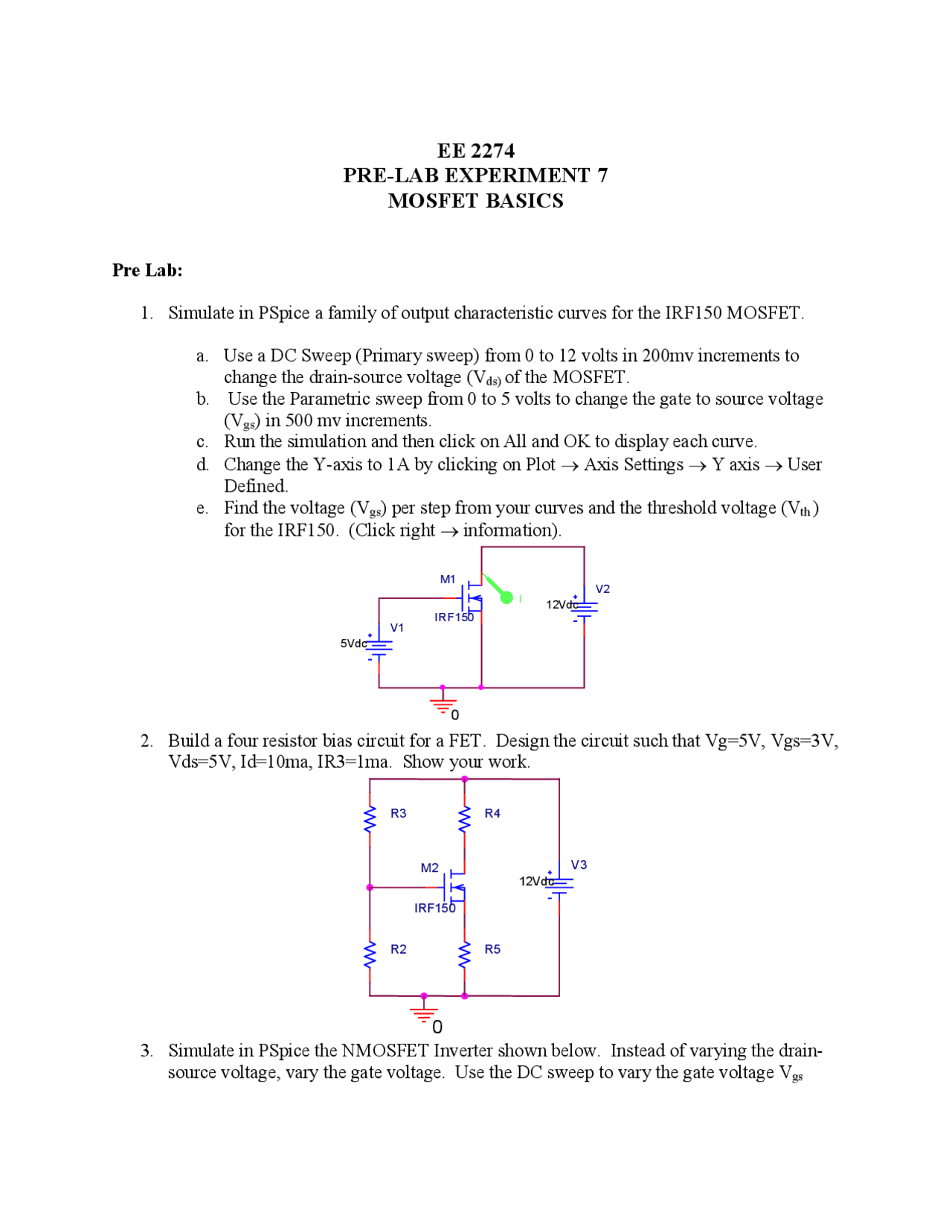 Mosfet Basics Pre Laboratory Experiment 6 Ece 2274 Docsity