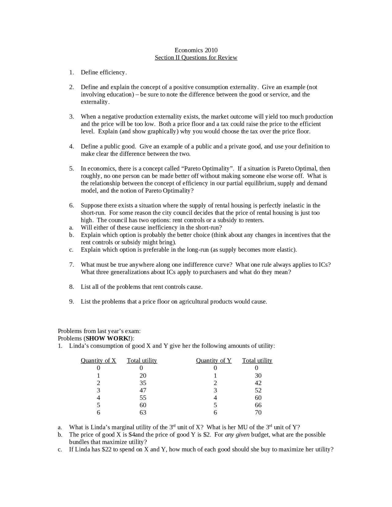 Econ Review Qs: Efficiency, Externalities, Public Goods & Market ...
