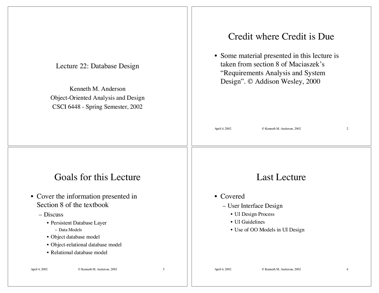Lecture Slides on Database Design - Analysis and Design | CSCI 6448 - Docsity