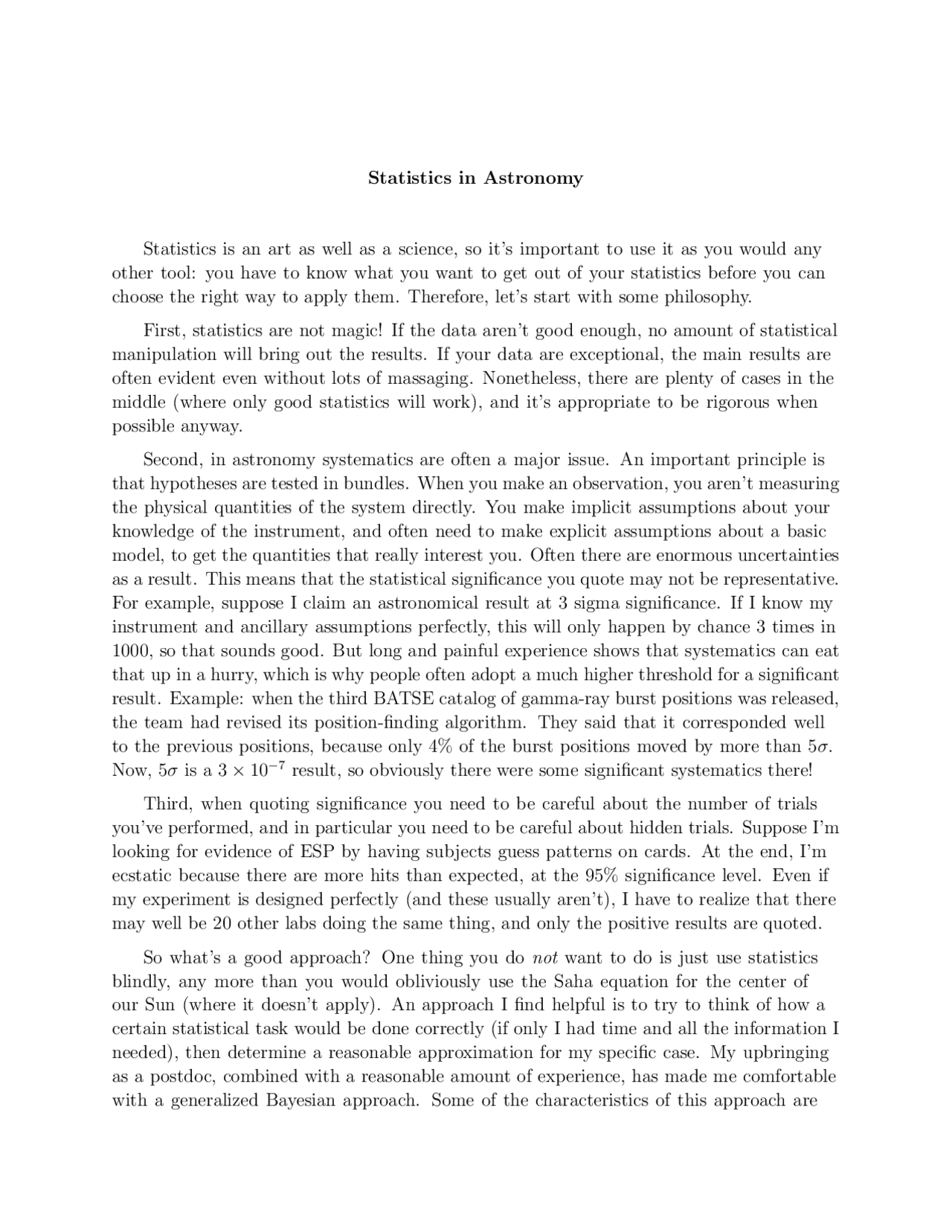 Statistics In Astronomy Radiative Processes Astr 601 Docsity