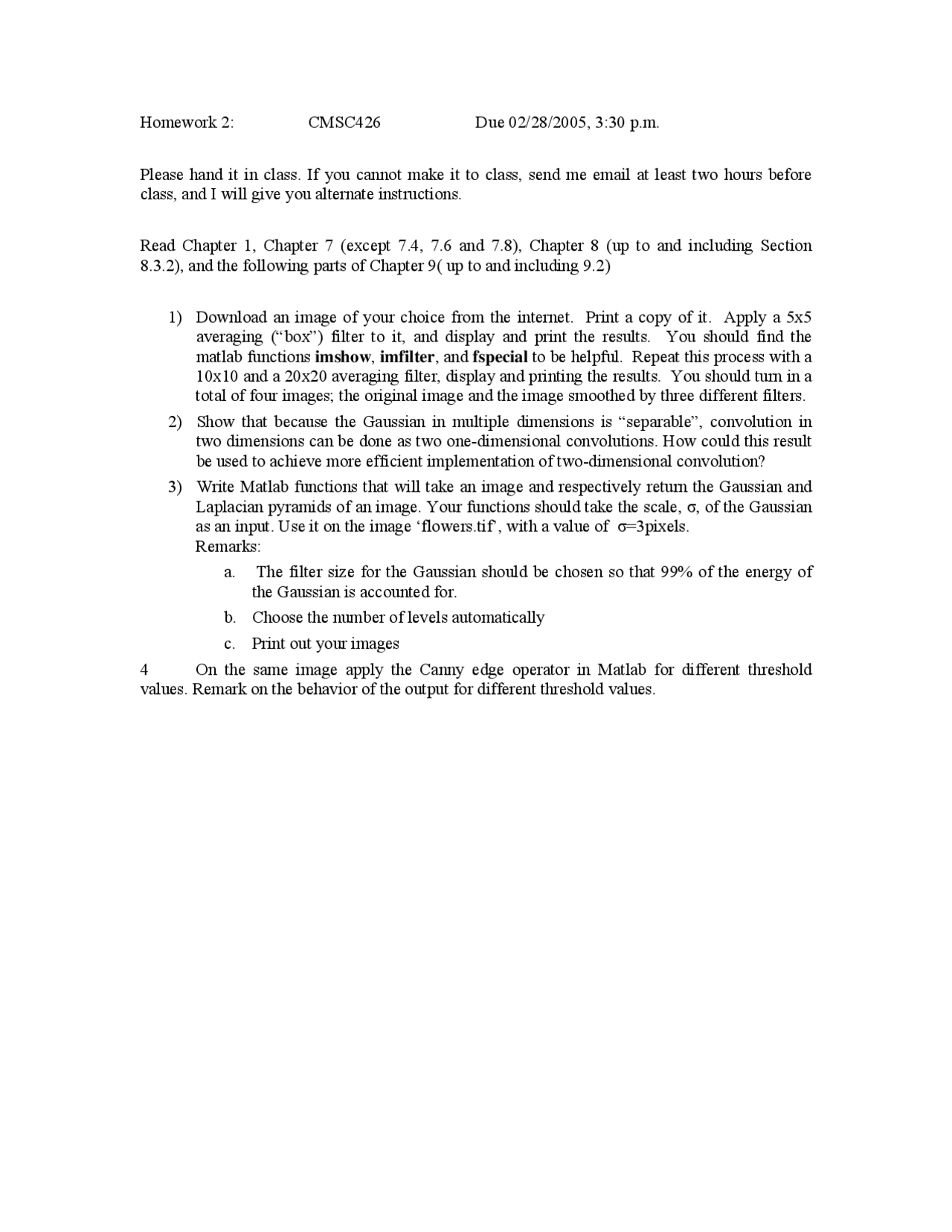 Practice Homework 2 Image Processing Cmsc 426 Docsity