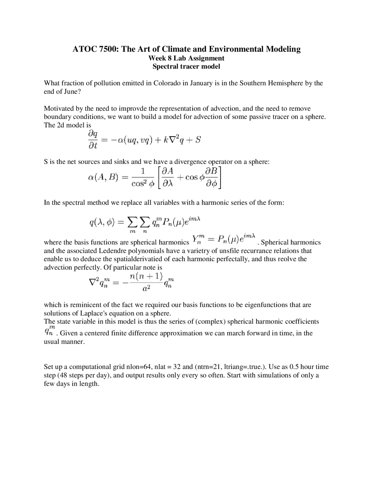 Spectral Tracer Model Lab 8 Assignment Atoc 7500 Docsity
