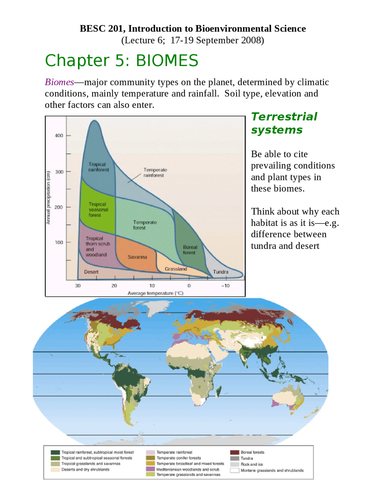 Notes On Biomes And Population Genetics Besc 201 Docsity