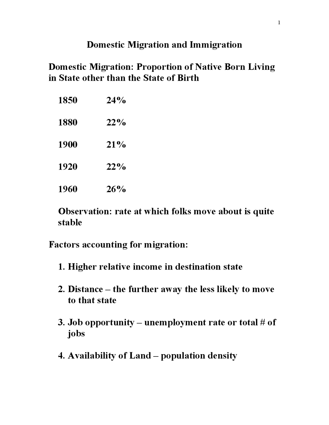 Domestic Migration And Immigration Lecture Slides Econ 4524 Docsity