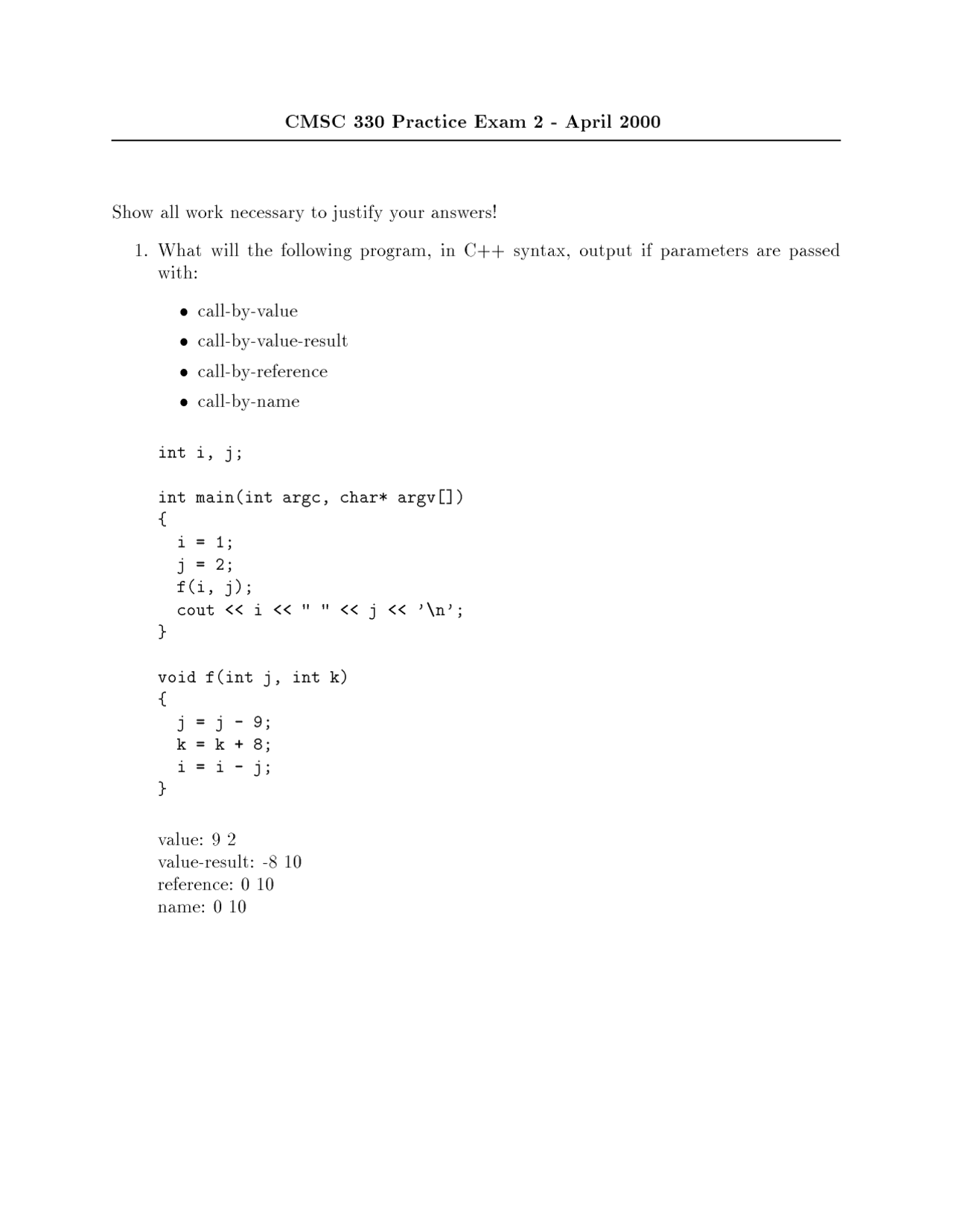 Practice Exam 2 Organization Programming Language Cmsc 330 Docsity