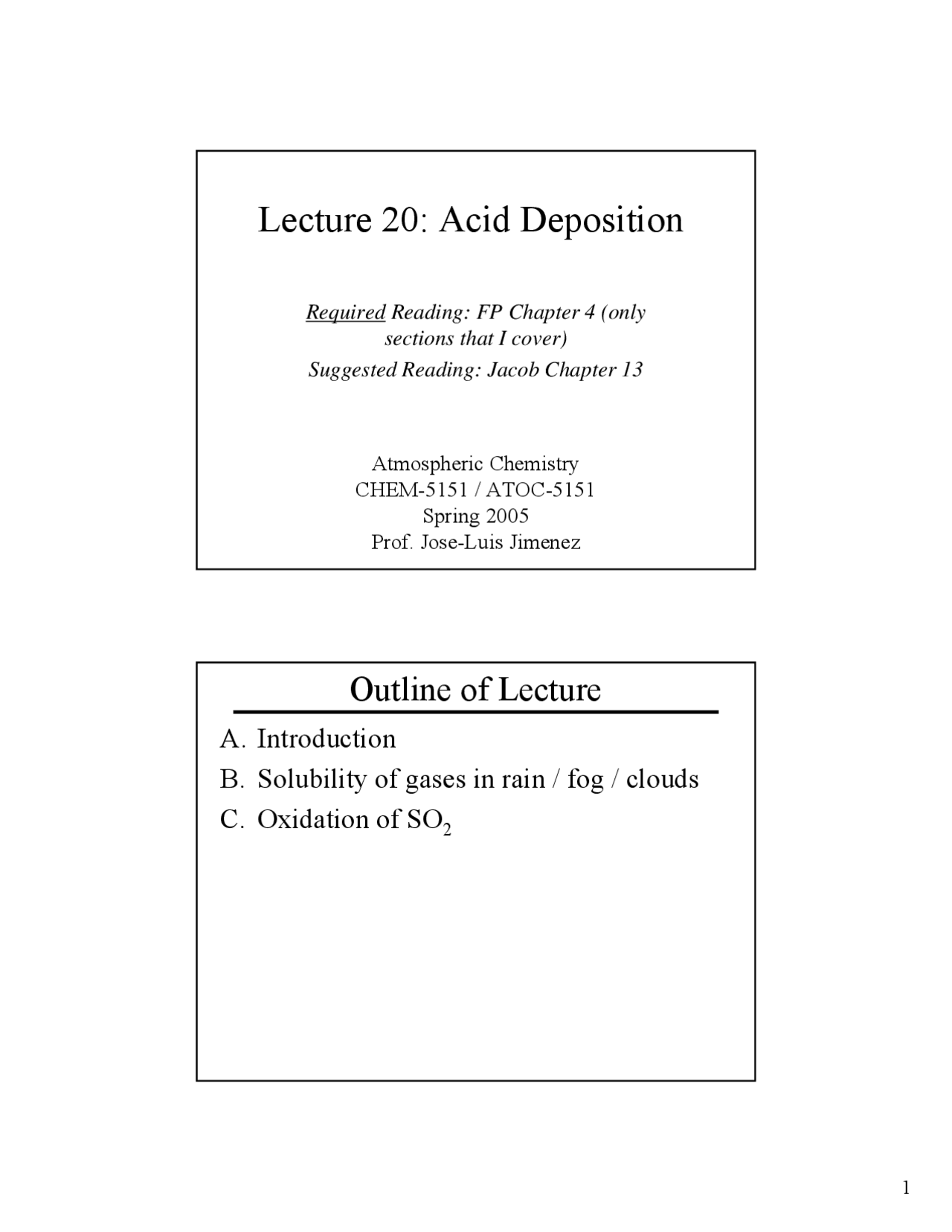 Acid Deposition Atmospheric Chemistry Lecture Slides Chem 5151