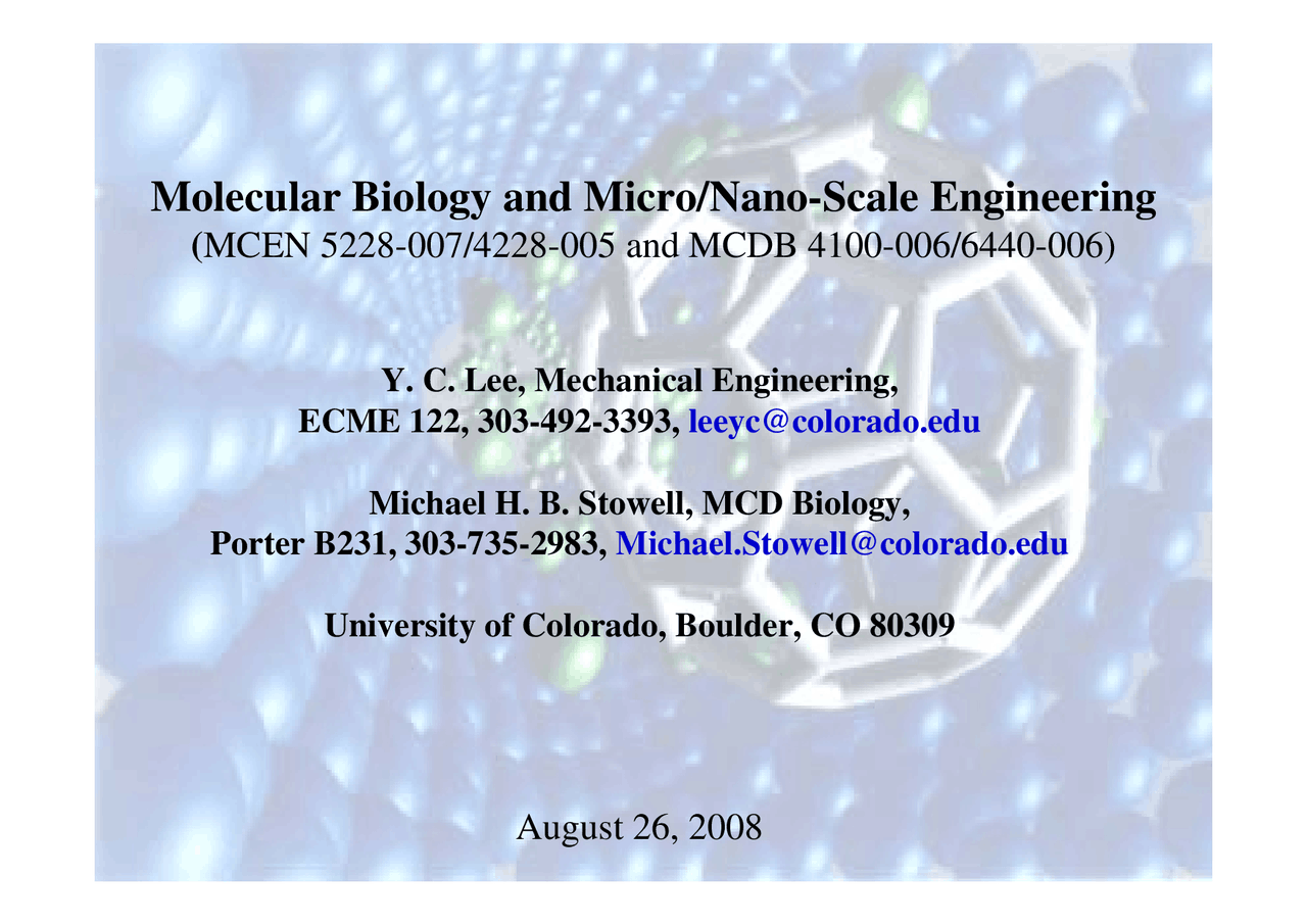 Molecular Biology And Micro Scale Engineering Special Topics Mcen