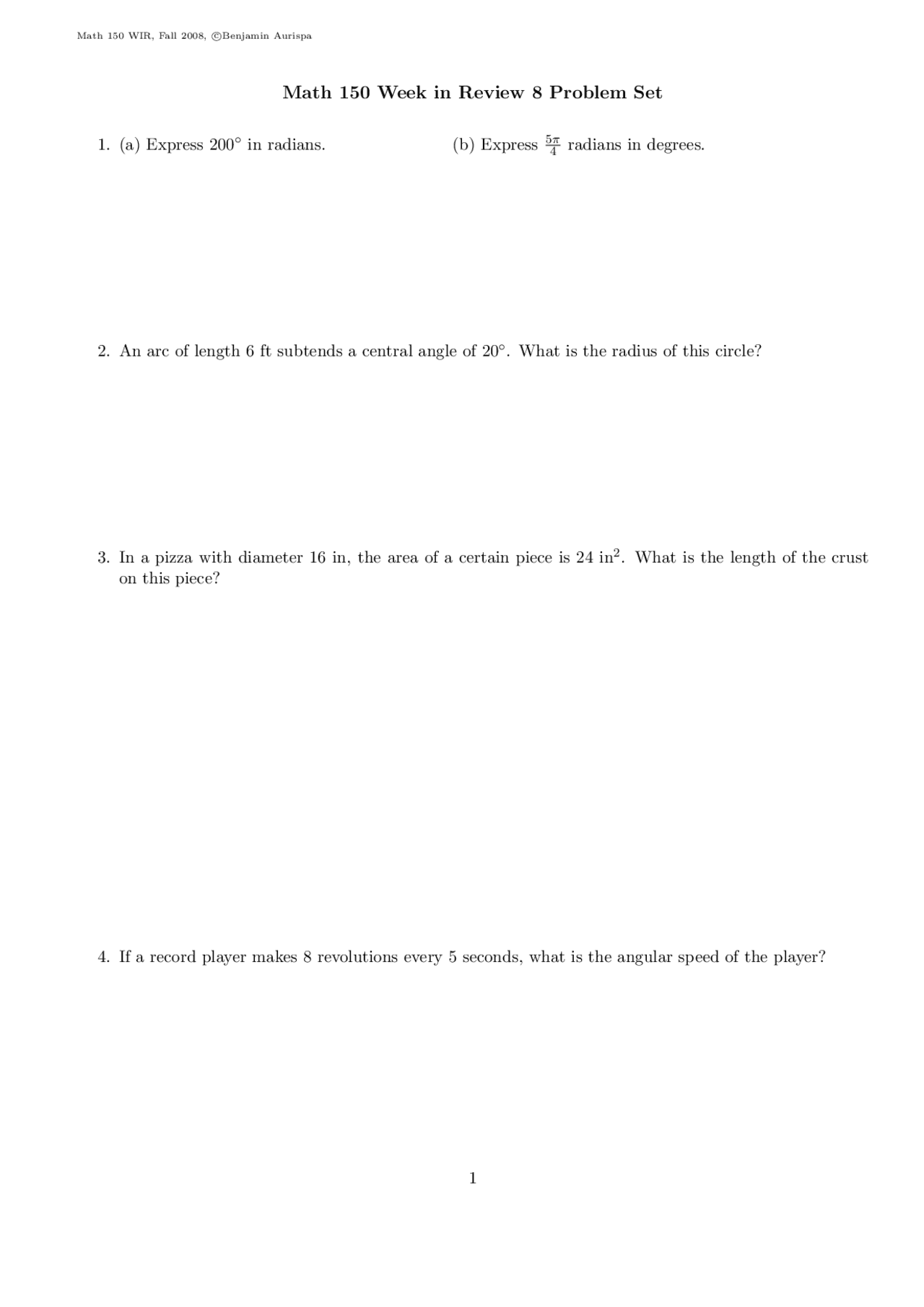 Review 8 Problem set - Functions Trigonometry and Linear System | MATH ...