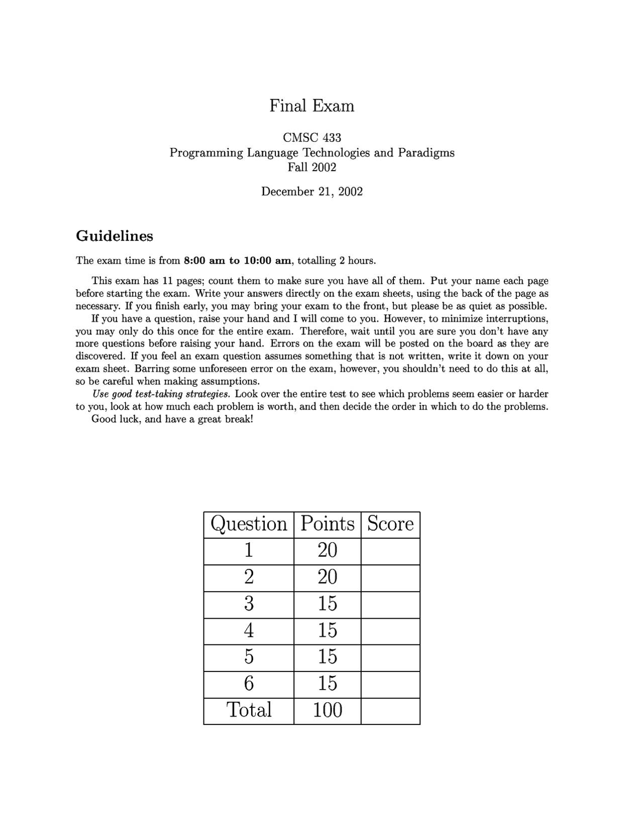 Final Exam Guidelines Computer Programming Language CMSC 433 Docsity final-exam-guidelines-computer-programming-language-cmsc-433-docsity