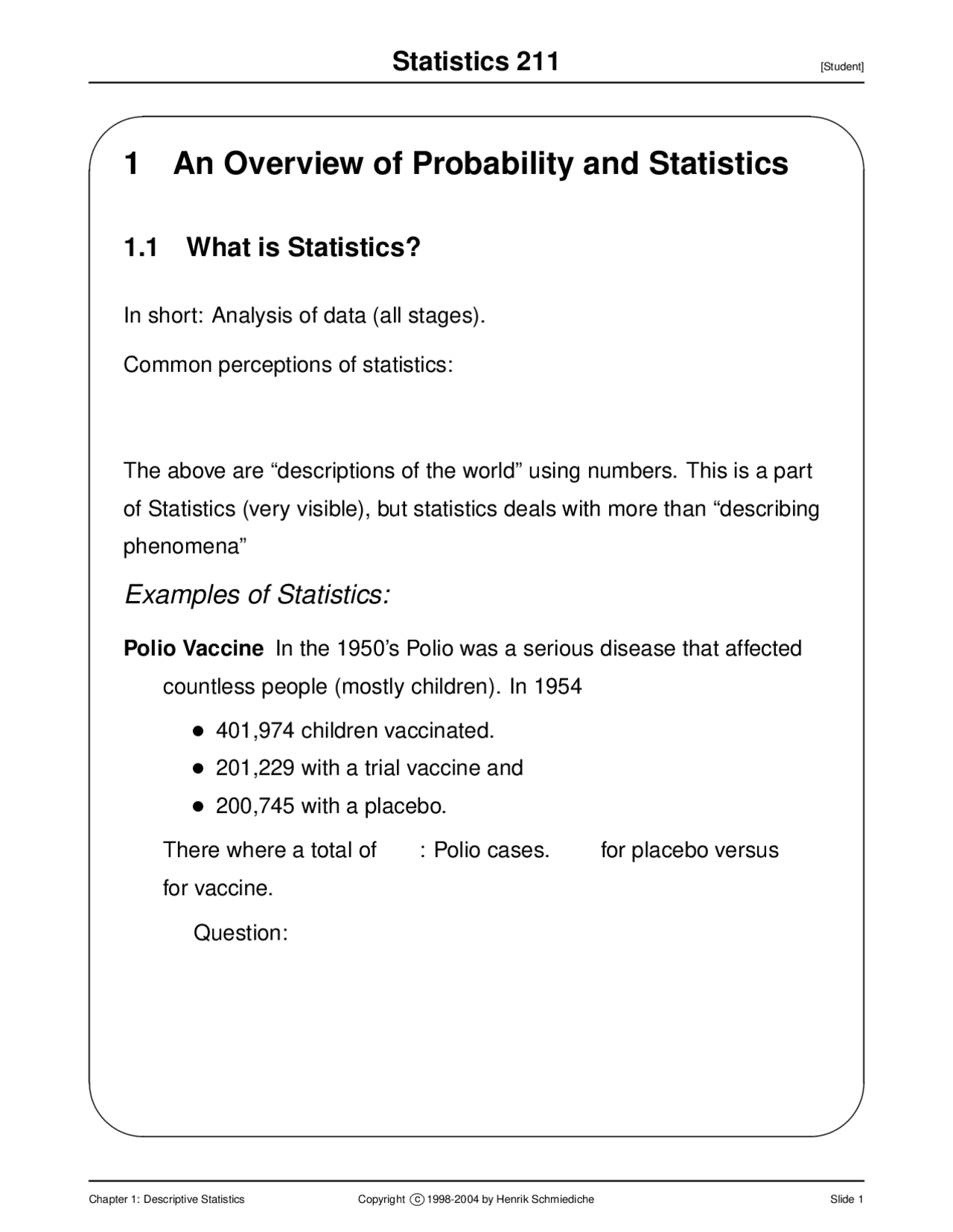 Descriptive Statistics: An Overview of Statistics and Probability | STAT 211 - Docsity