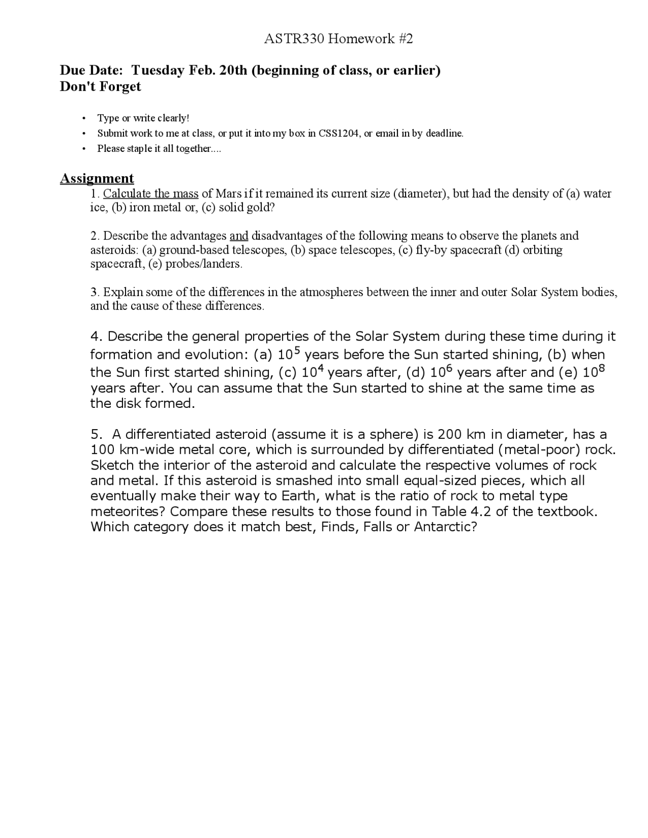 Solar System Astronomy Homework 2 Astr 330 Docsity