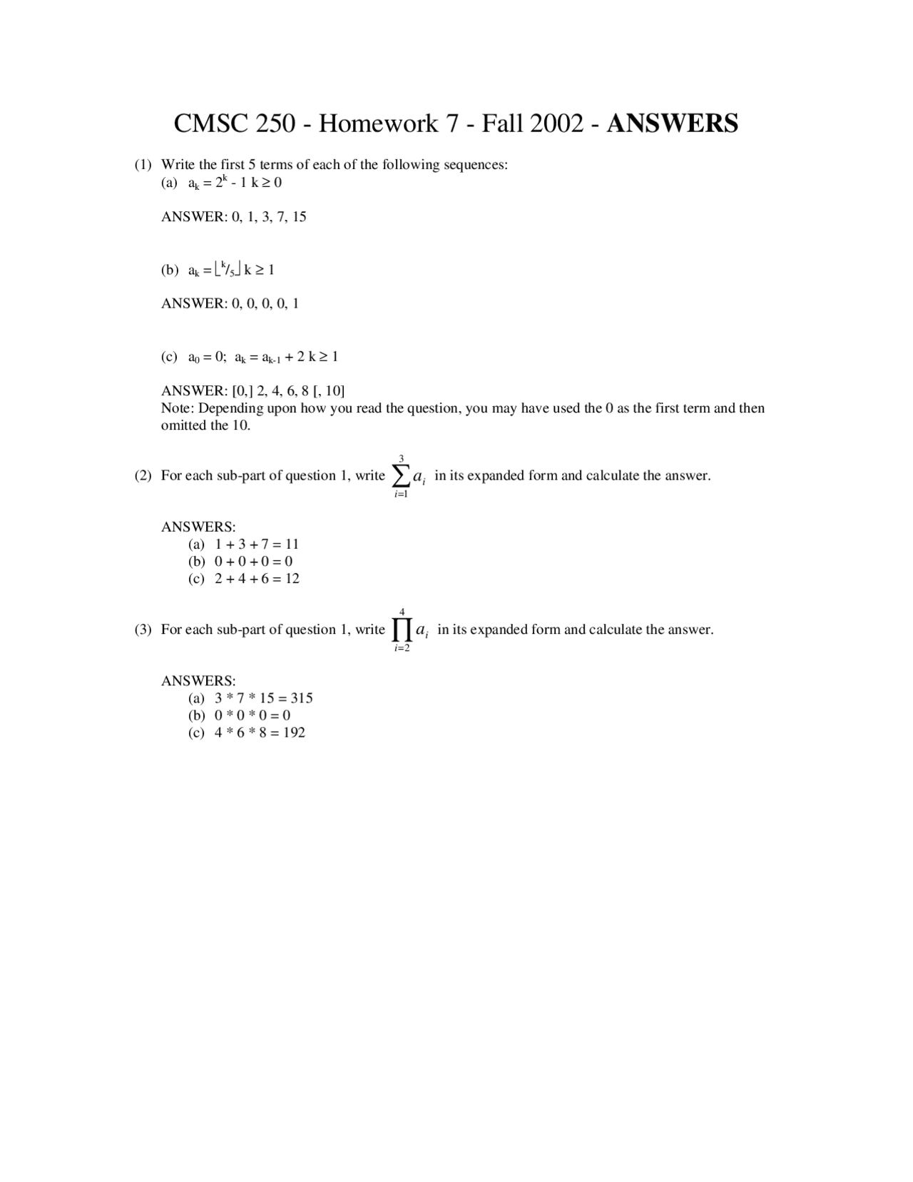 Assignment 7 With Answers Discrete Structures Cmsc 250 Docsity