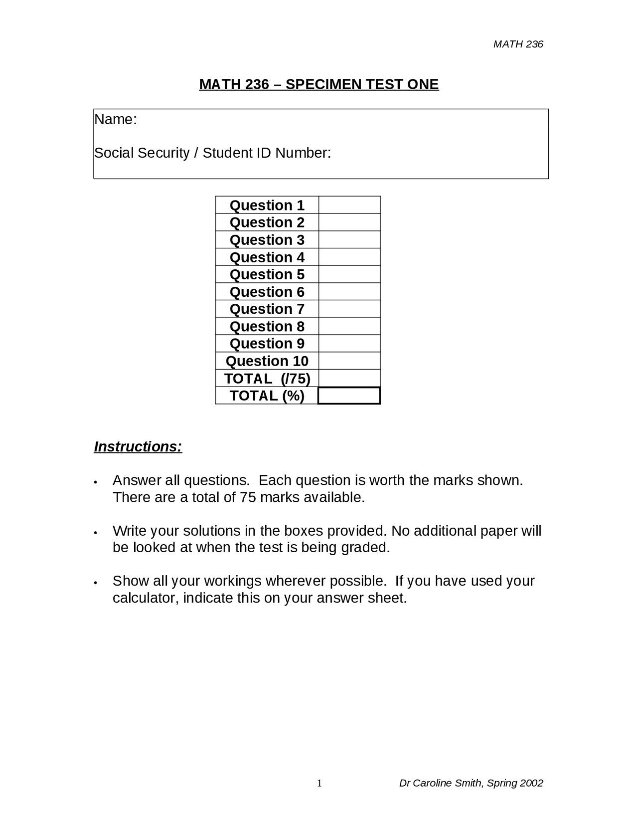 10 Questions On Interpret The Equations In Calculus Math 236 Docsity