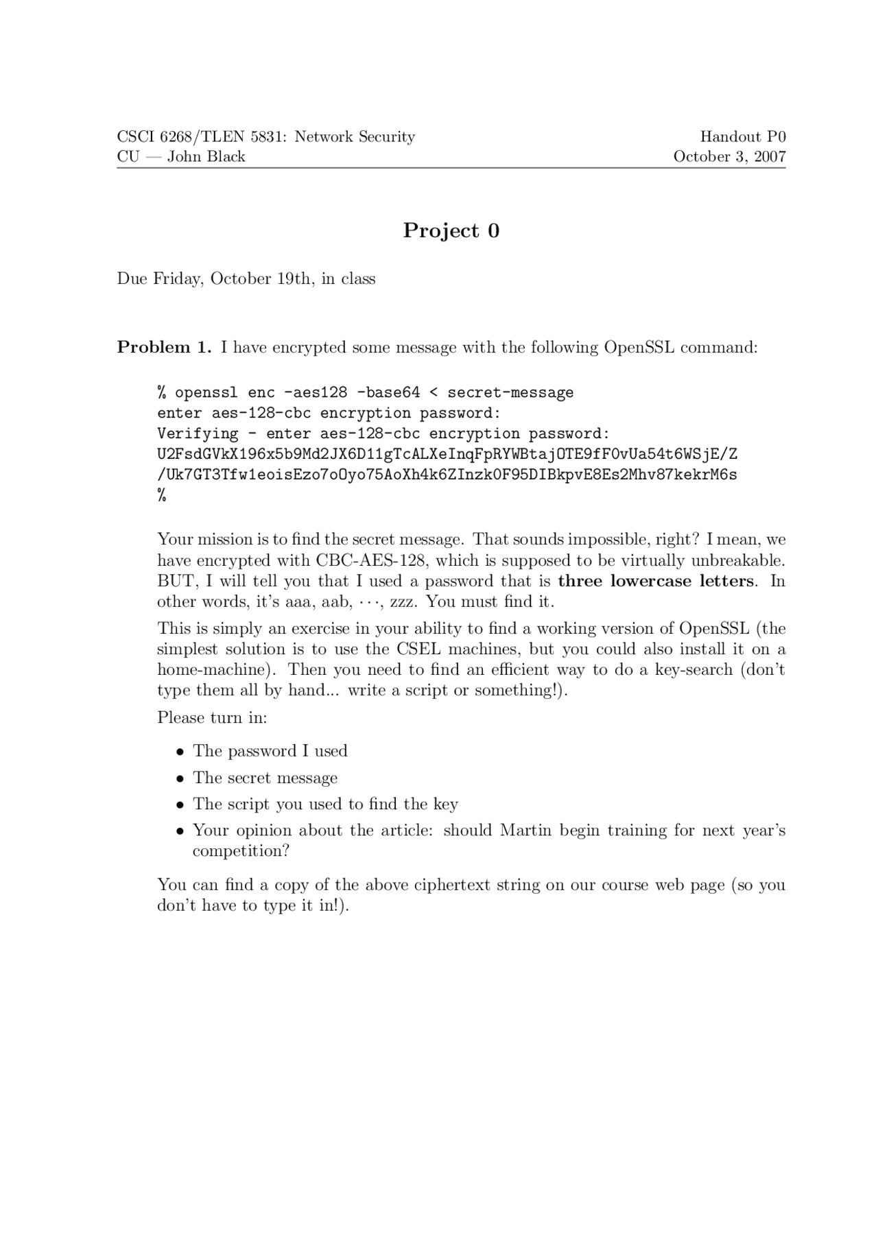 Handout Project On Network Security Fall 2007 Csci 6268 Docsity