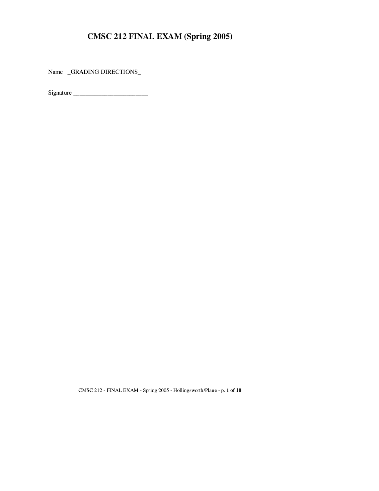 Introduction To Low Level Programming Final Exam Cmsc 212 Exámenes Informática Docsity