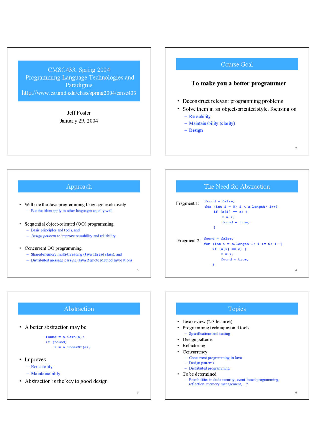 Object-Oriented Programming - Slide Notes | CMSC 433 - Docsity