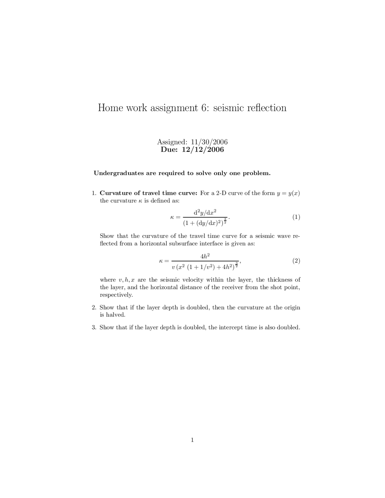 Assignment 6 For Seismic Reflection Geophysics Geol 446 Docsity