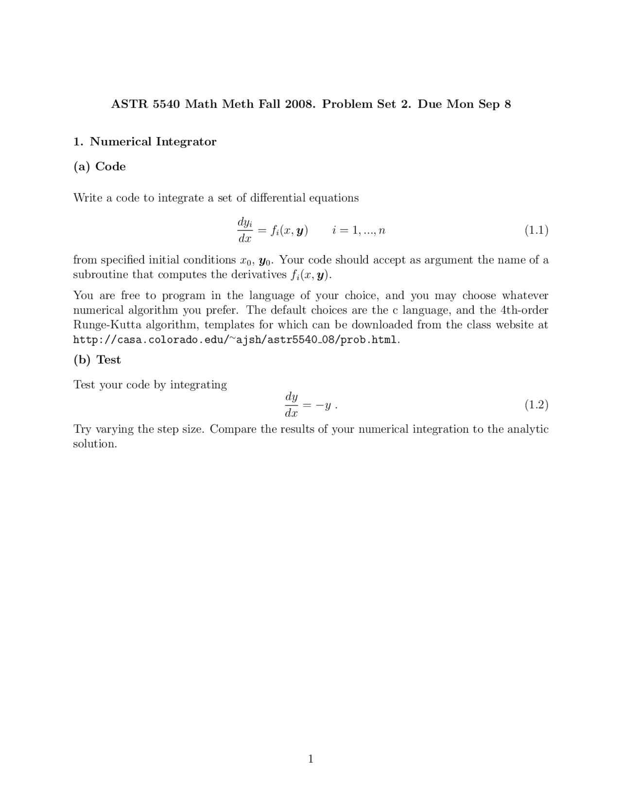 Numerical Integrator Mathematical Analysis Problem Set 2 Astr