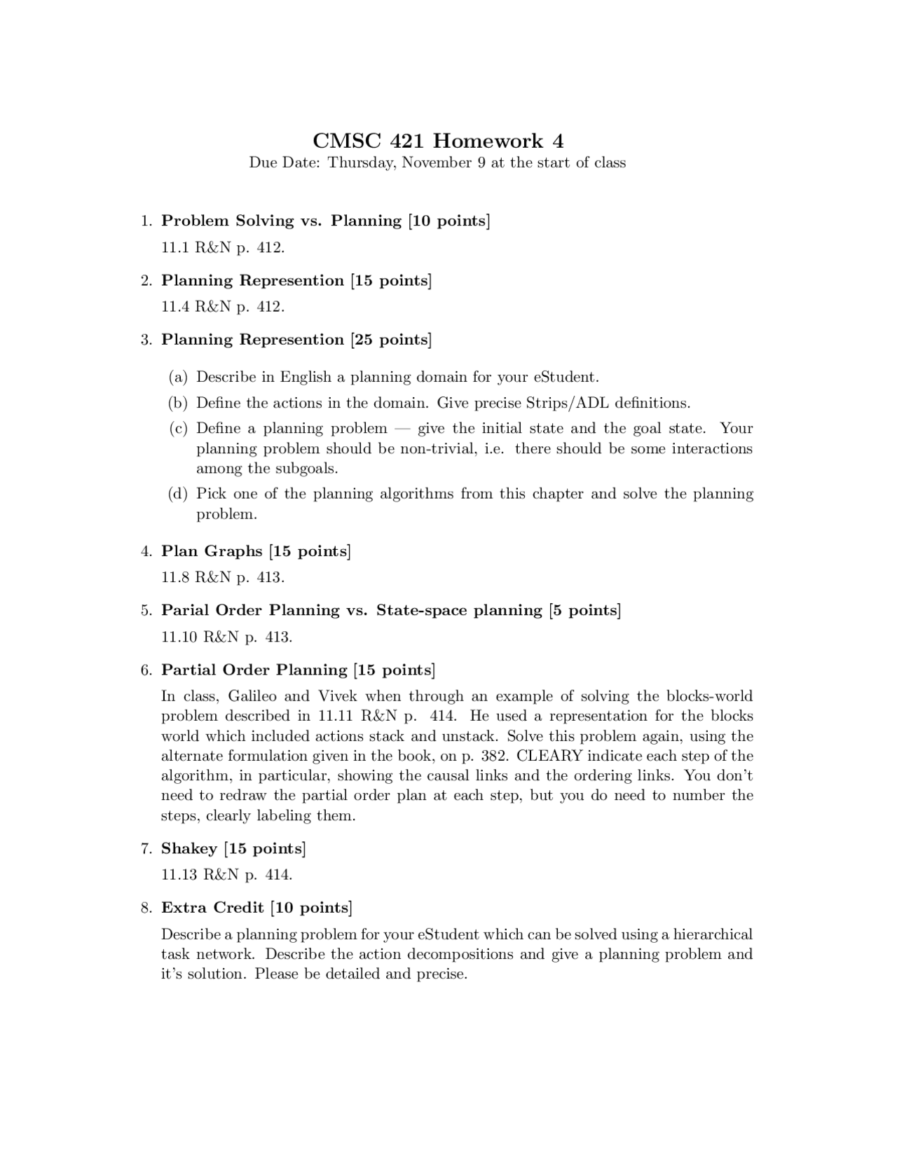 Homework 4 Questions For Introduction Artificial Intelligence Cmsc