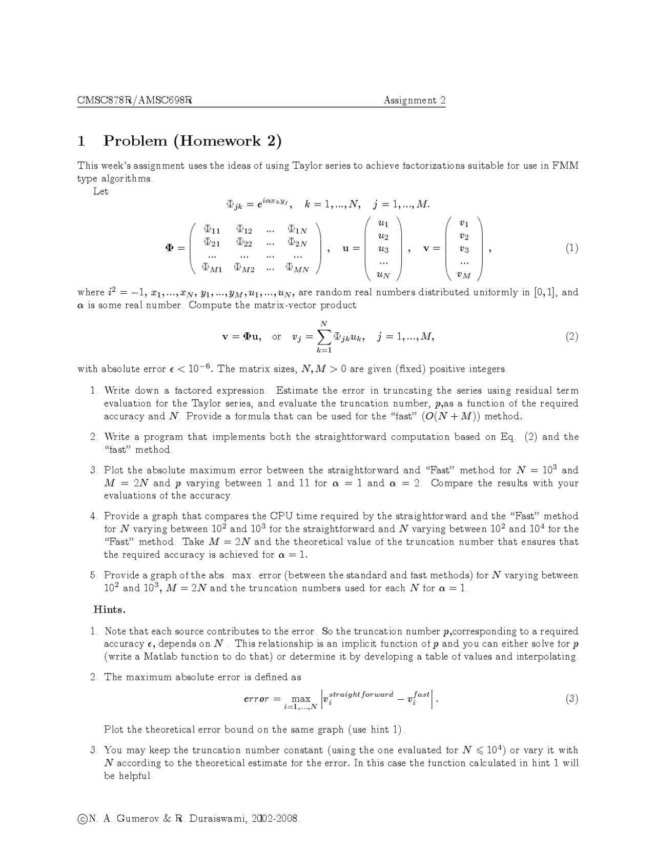 Assignment 2: Using Taylor Series for Factorizations in FMM Algorithms | Assignments Computer ...
