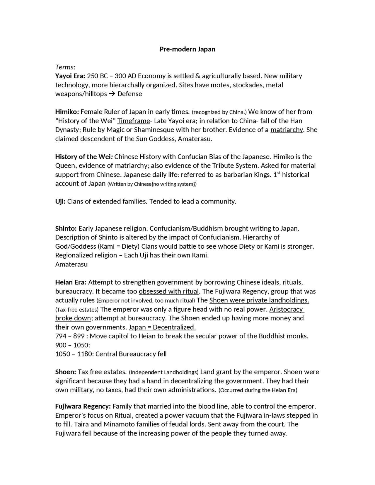 Pre-Modern Japan - Lecture Notes | HIS 104.02 - Docsity