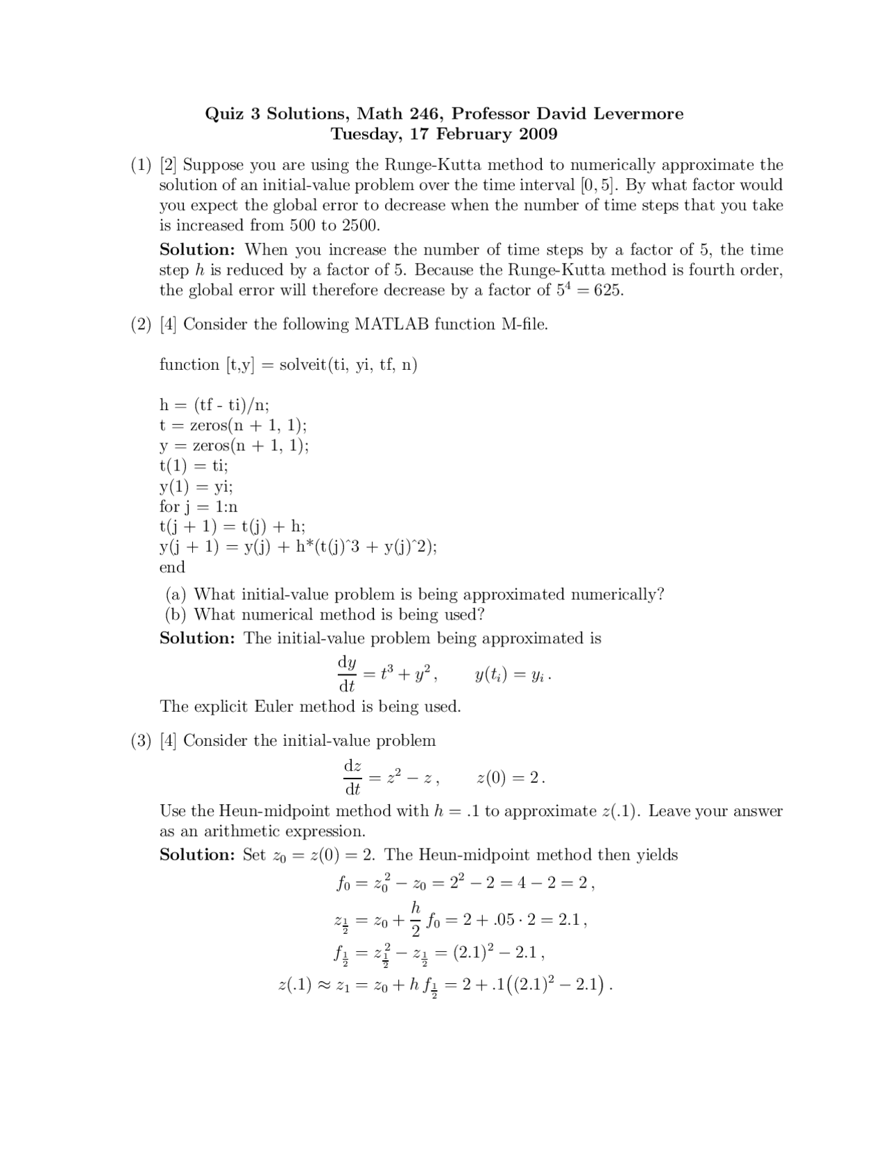 Differential Equations For Engineers And Scientists Quiz 3 Solutions