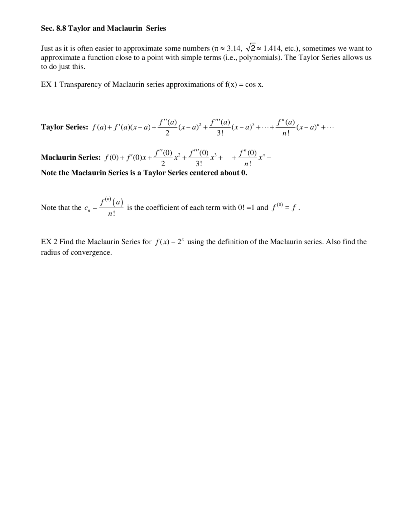 Multivariable Calculus Class Notes Section 88 Math 2224 Docsity