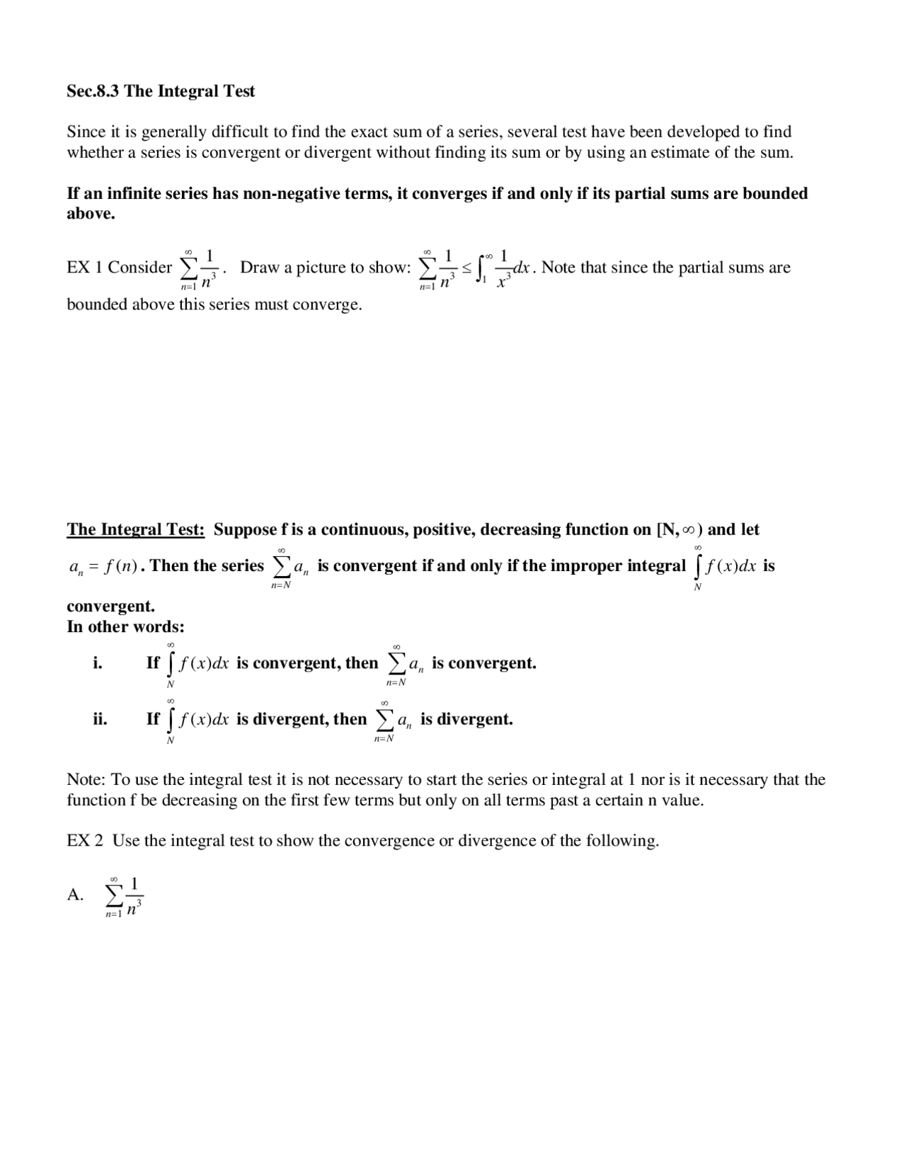 The Integral Test Notes Multivariable Calculus Math 2224 Docsity
