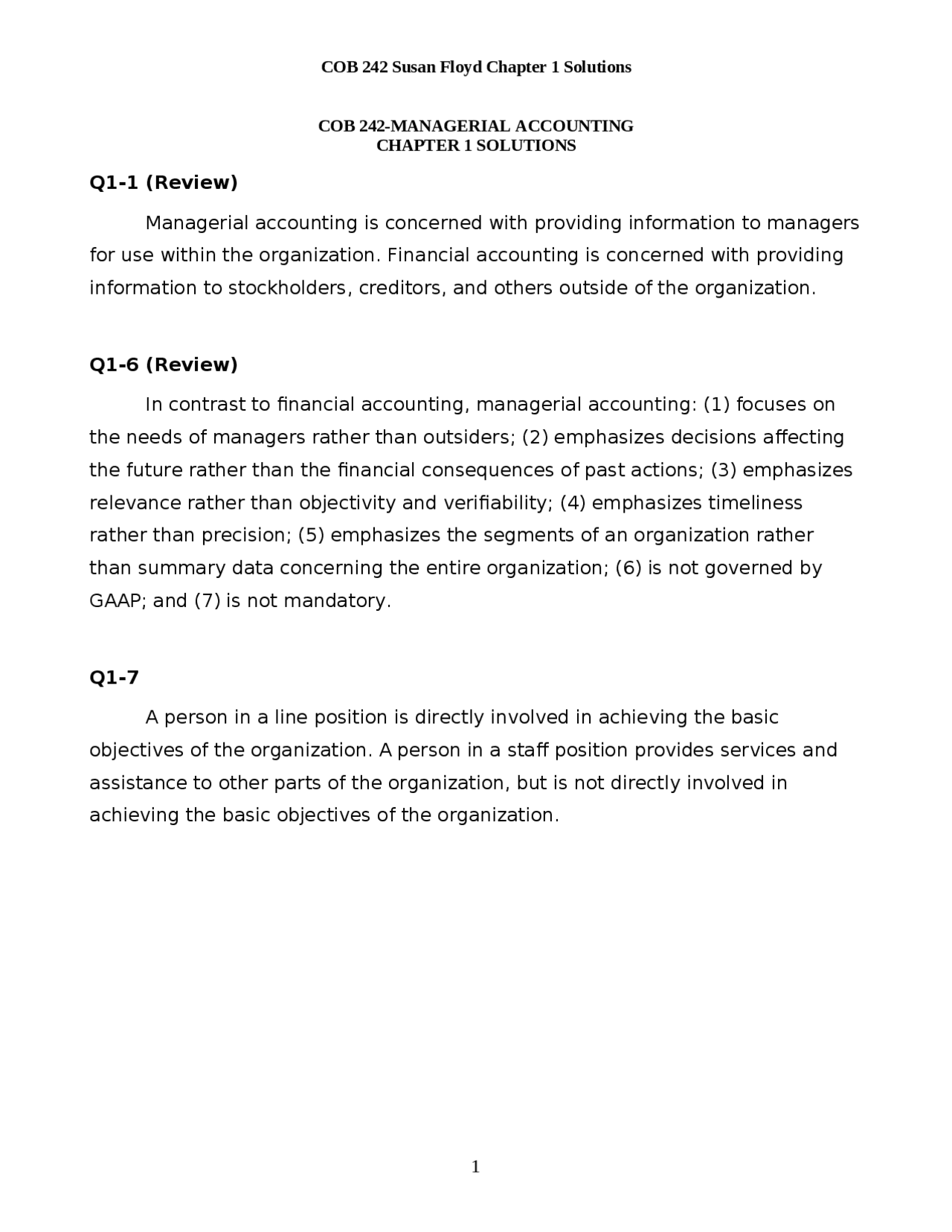 Managerial Accounting Questions With Answers Cob 242 Docsity