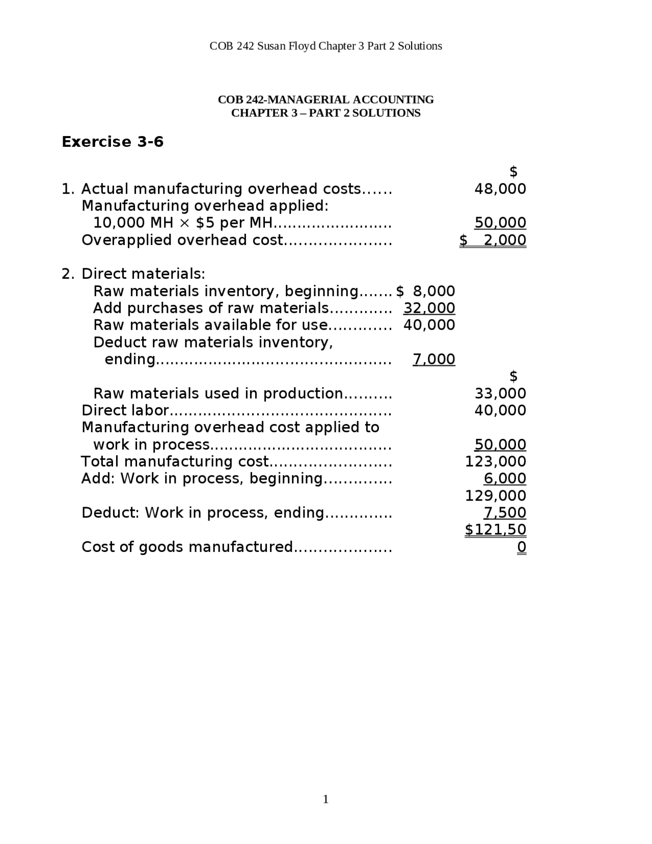 Assignment Part 2 Managerial Accounting Cob 242 Docsity