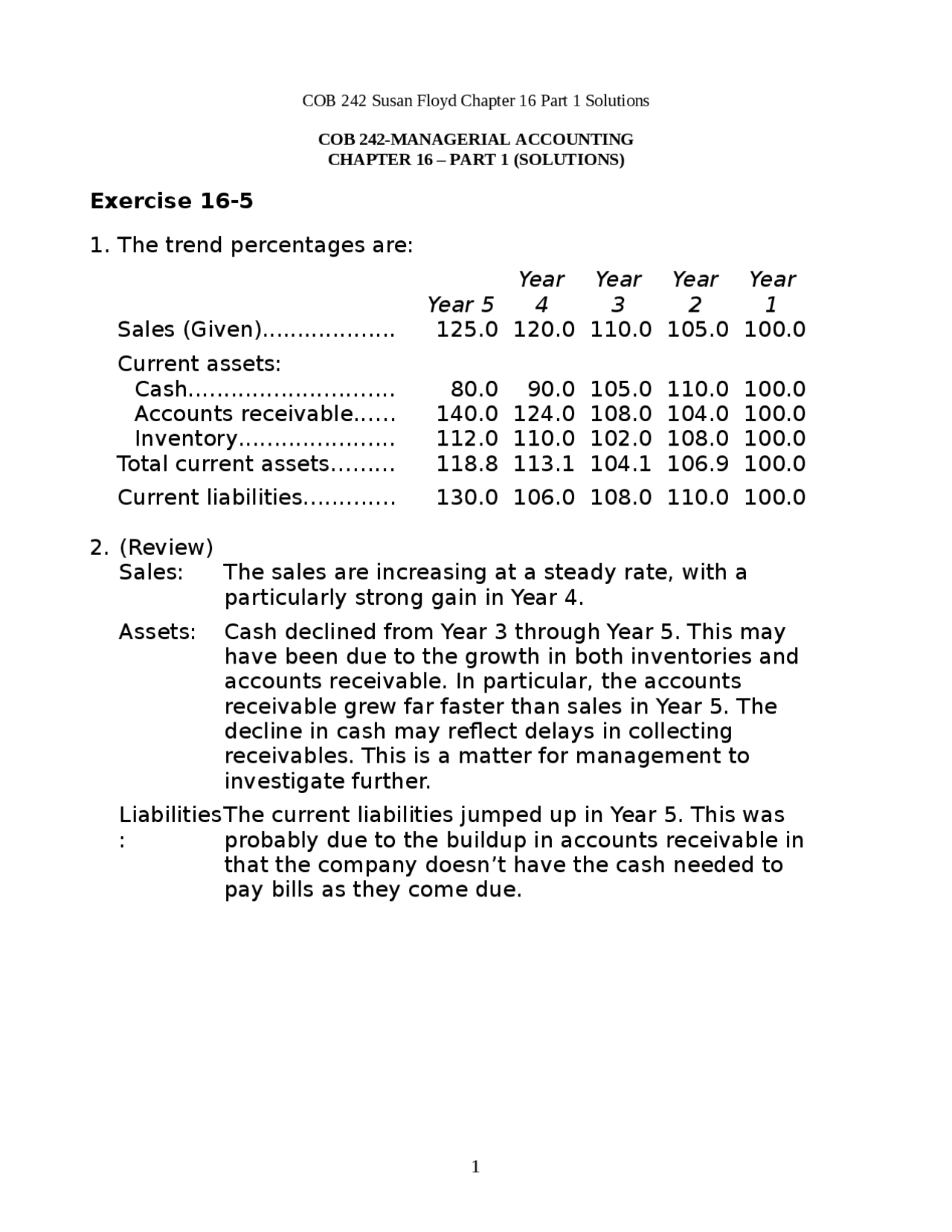 Solution Of Problems On Managerial Accounting Cob 242 Assignments