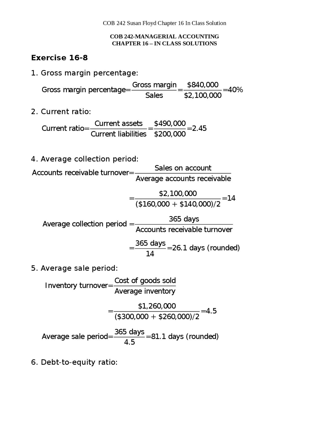 Solutions Of 3 Exercises On Managerial Accounting Cob 242 Docsity