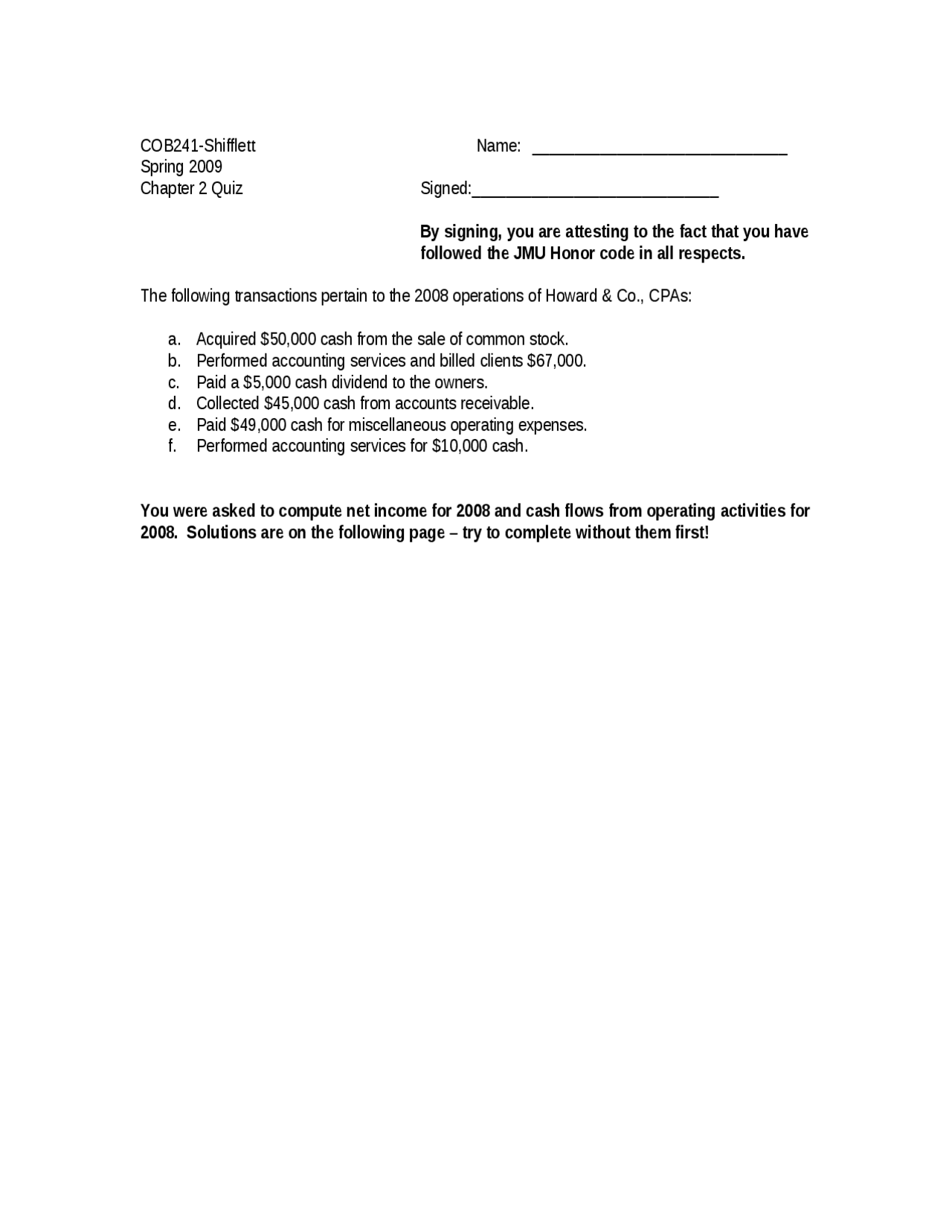 Practice Quiz 2 Financial Accounting Cob 241 Docsity