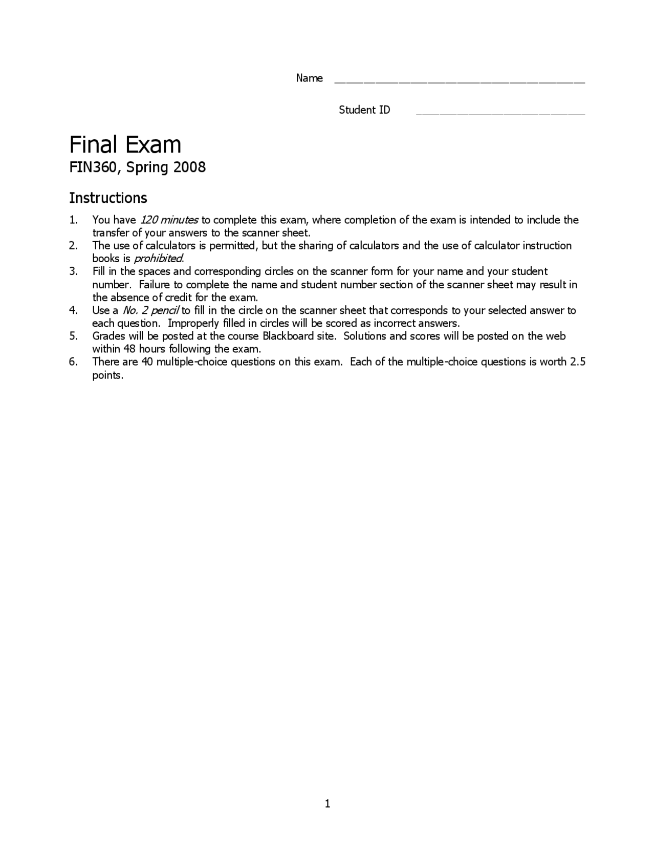 Analytical Methods In Finance Final Exam Solved Fin 360 Docsity