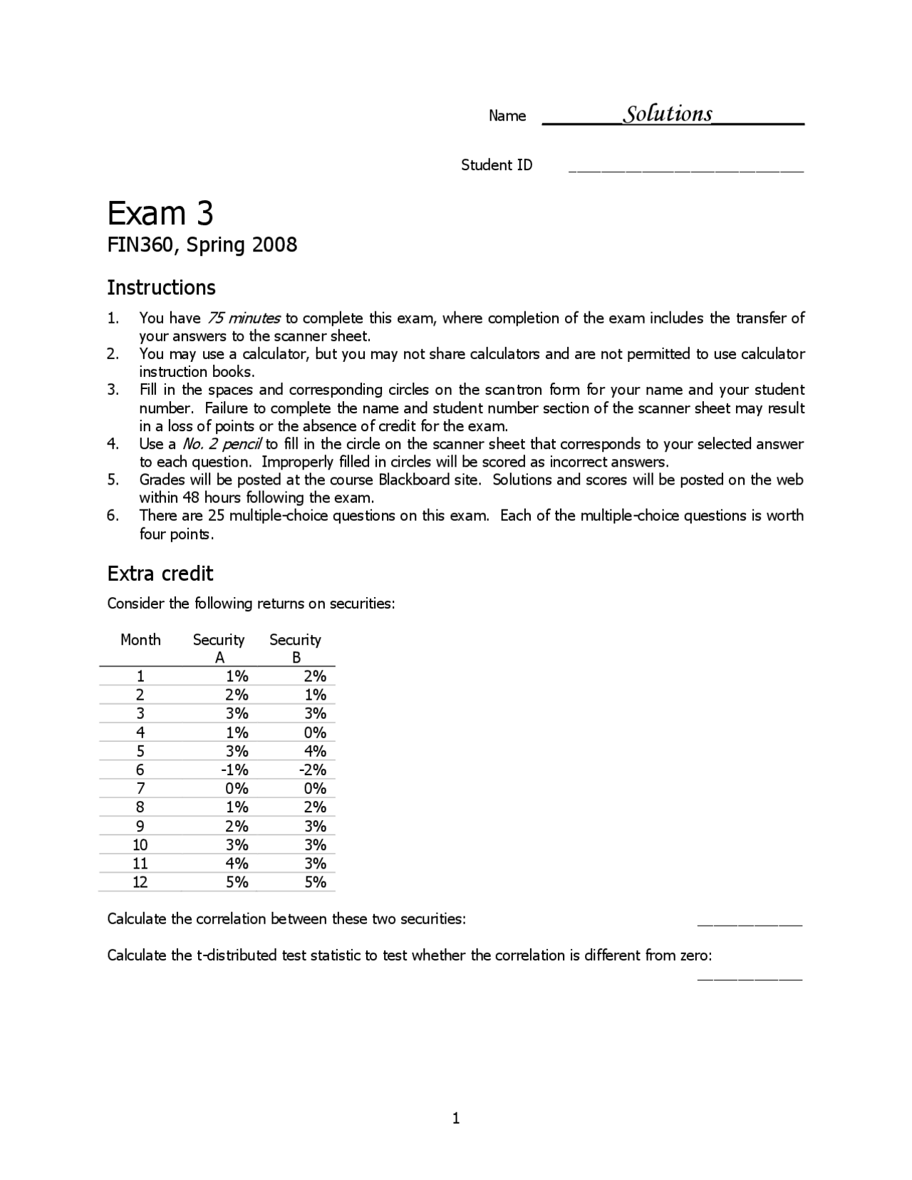 Analytical Methods In Finance Exam Iii Solved Fin 360 Docsity