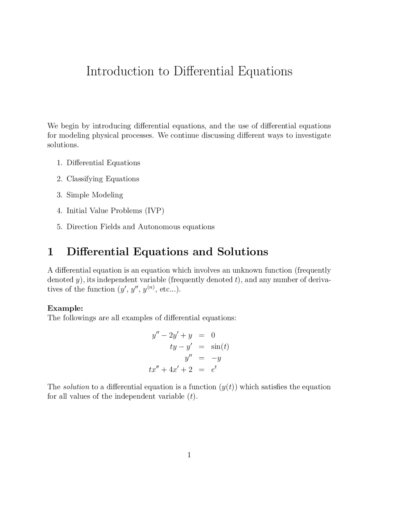 Solved Problems On Introduction Differential Equations Lecture Notes