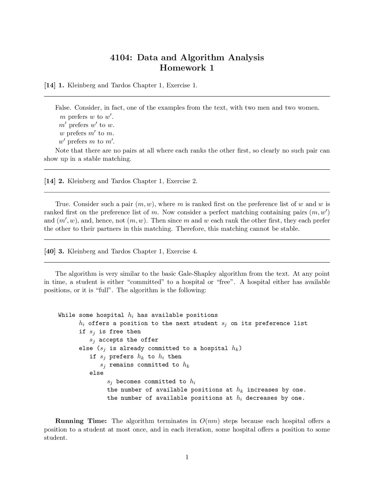 Data and Algorithm Analysis - Homework 1 | CS 4104 - Docsity