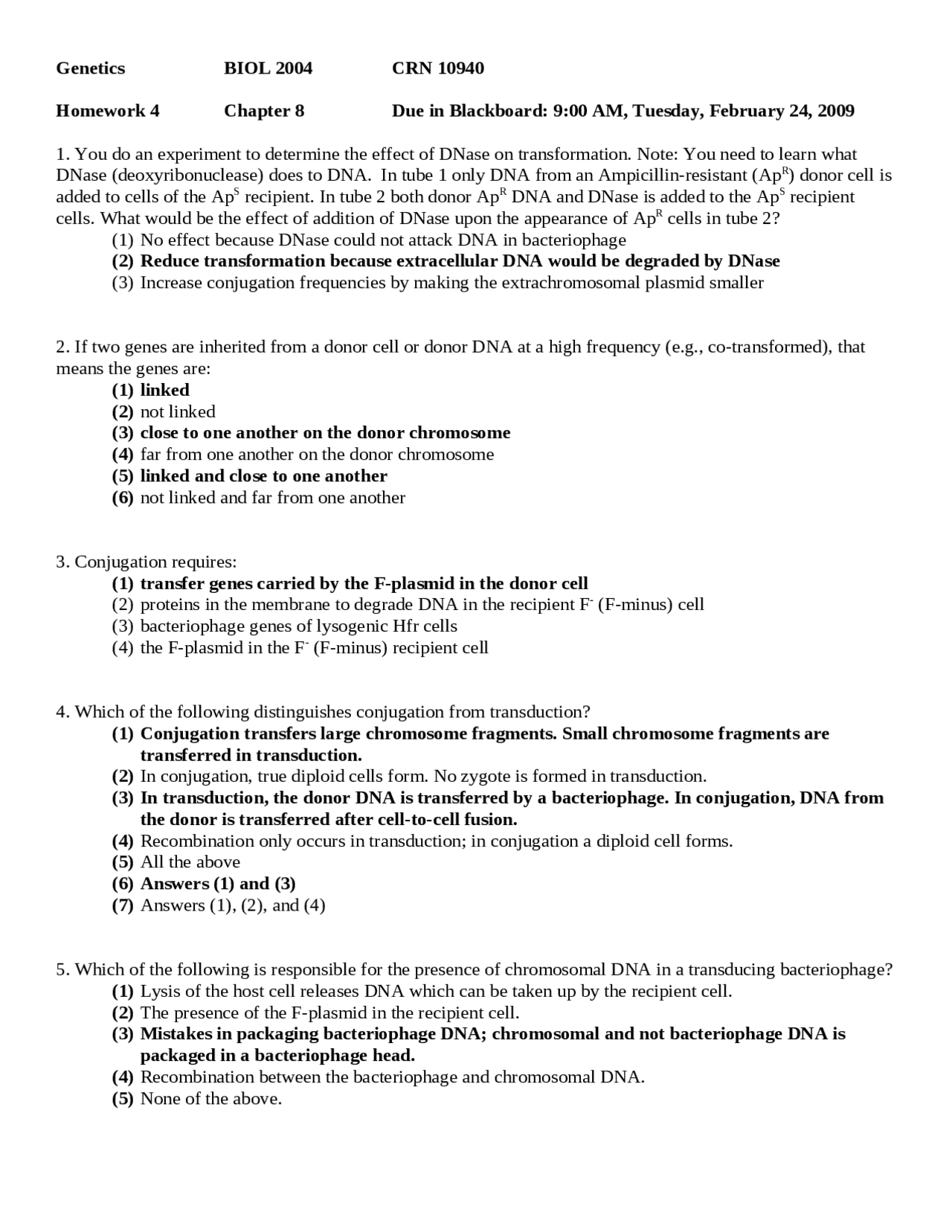 Solutions For Homework 4 Genetics Biol 2004 Docsity