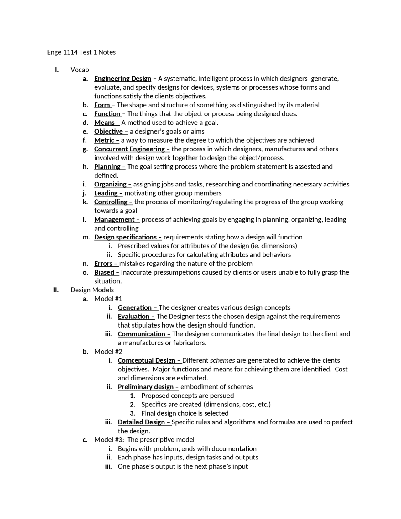 Review Sheet For Exploration Engineering Design Enge 1114 Docsity