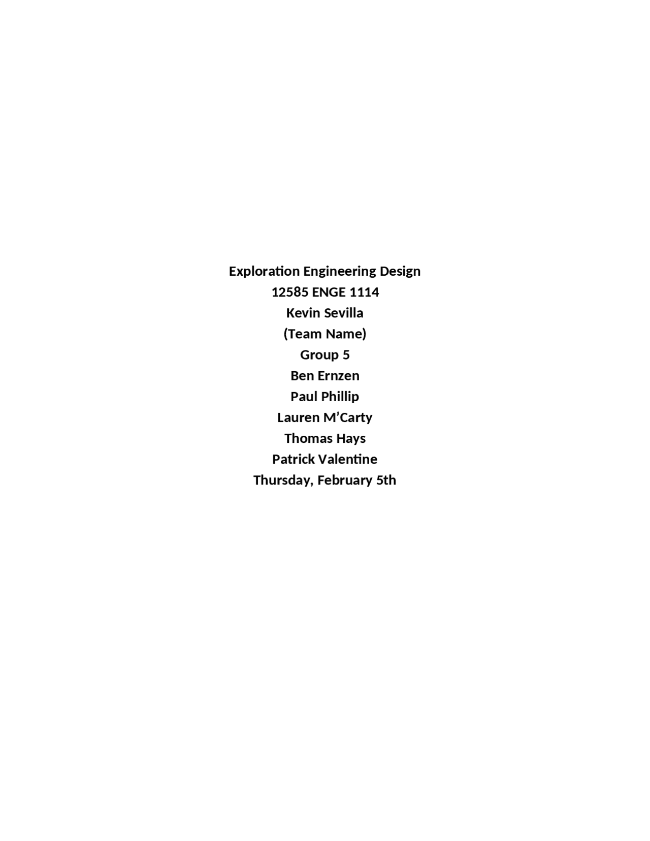 Exploration Engineering Design Project Enge 1114 Docsity