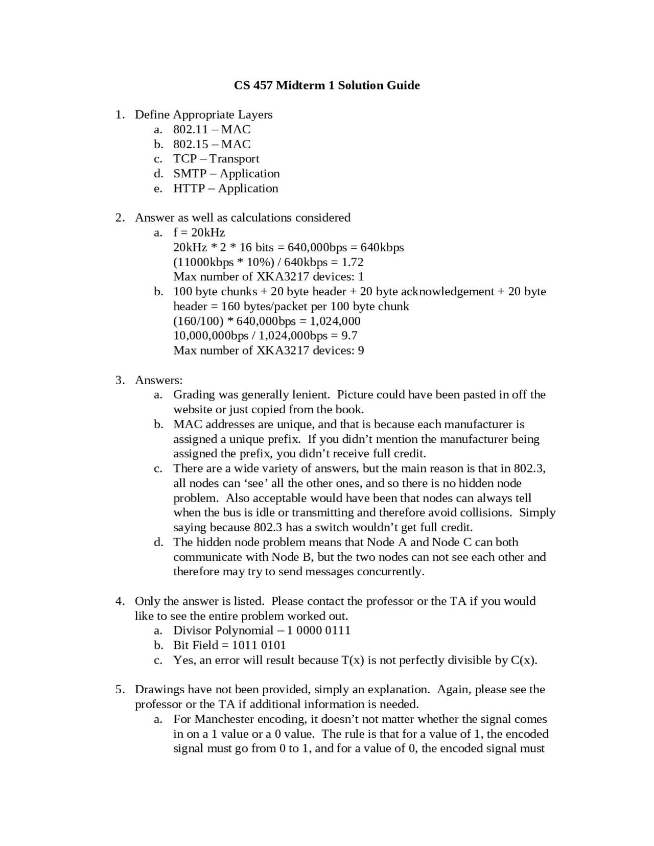 Define Appropriate Layers in Computer Networks - Exam 1 | CS 4457 - Docsity