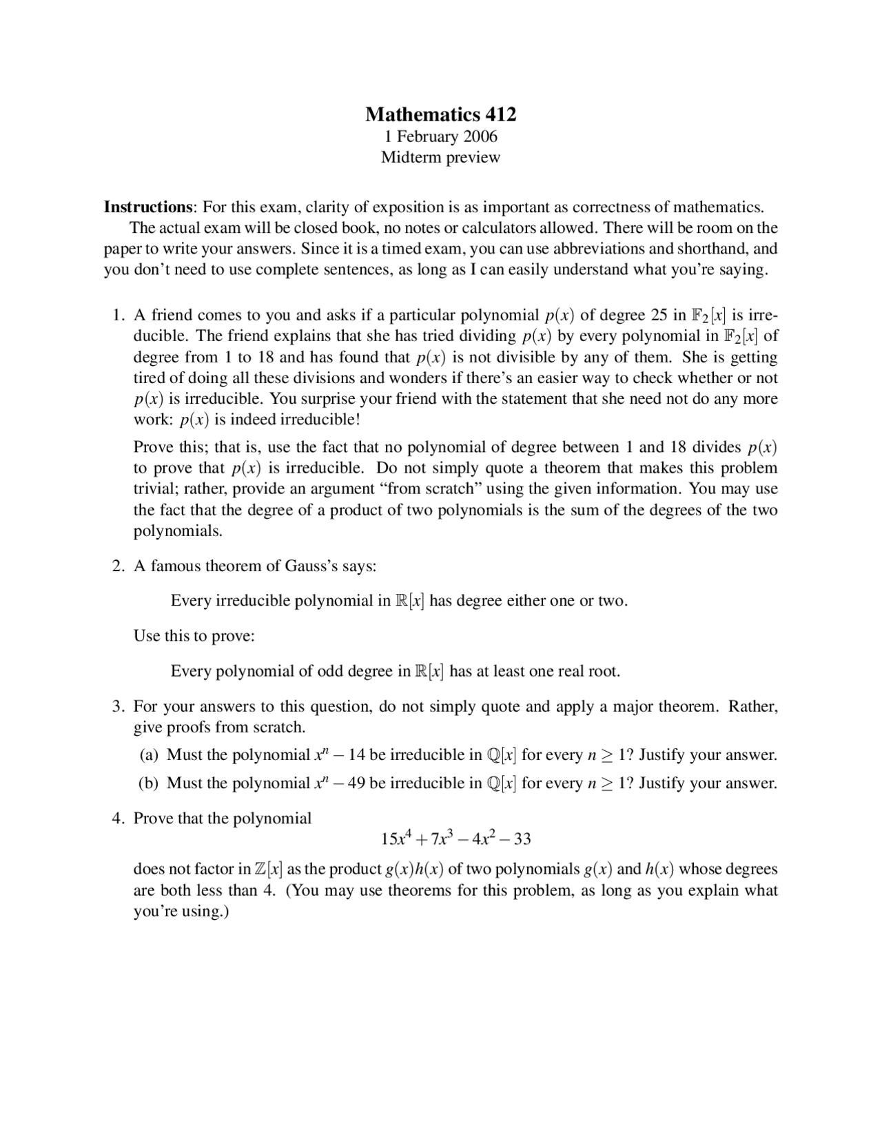Review Sheet for Introduction to Modern Algebra for Teachers | MATH 412 ...
