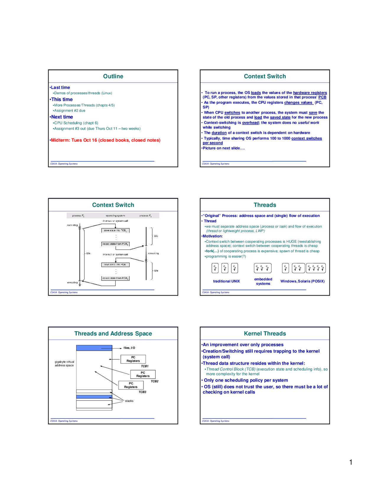 Lecture Slides On Context Switch Operating Systems Cs 4414 Docsity