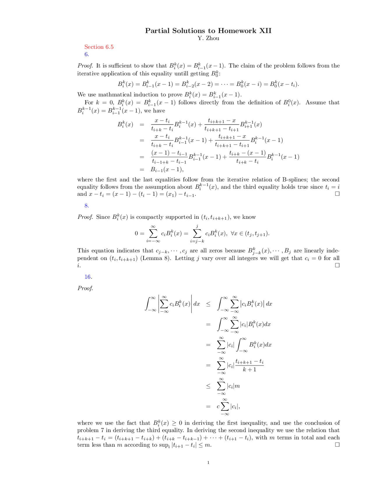 Solutions For Homework 12 Introduction To Numerical Analysis I Math