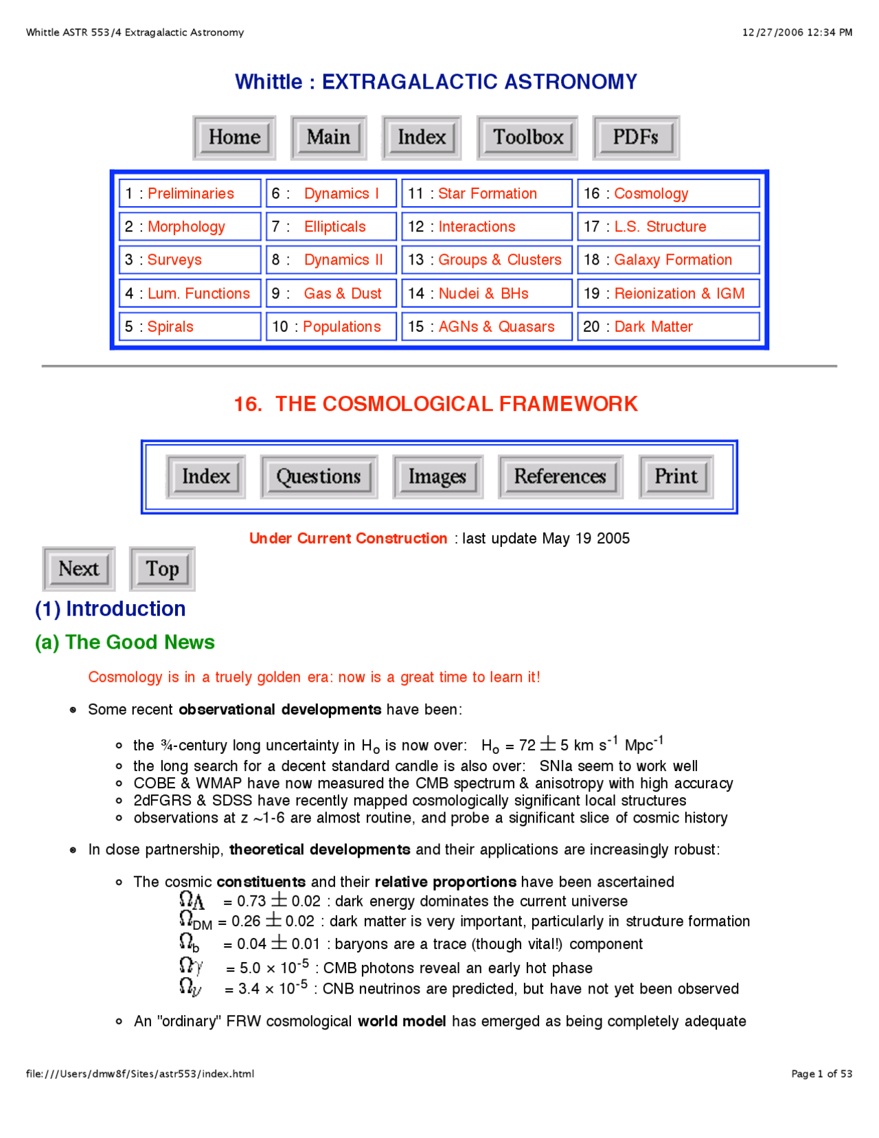 The Cosmological Framework Whittle Extragalactic Astronomy Astr