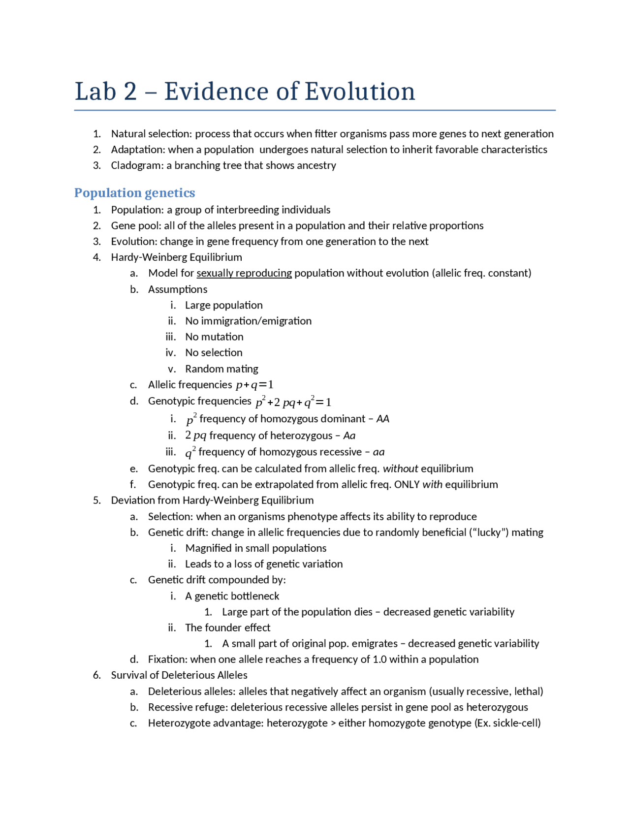 Study Guideline, Evidence of Evolution - Introductory Biology II | BIOL ...