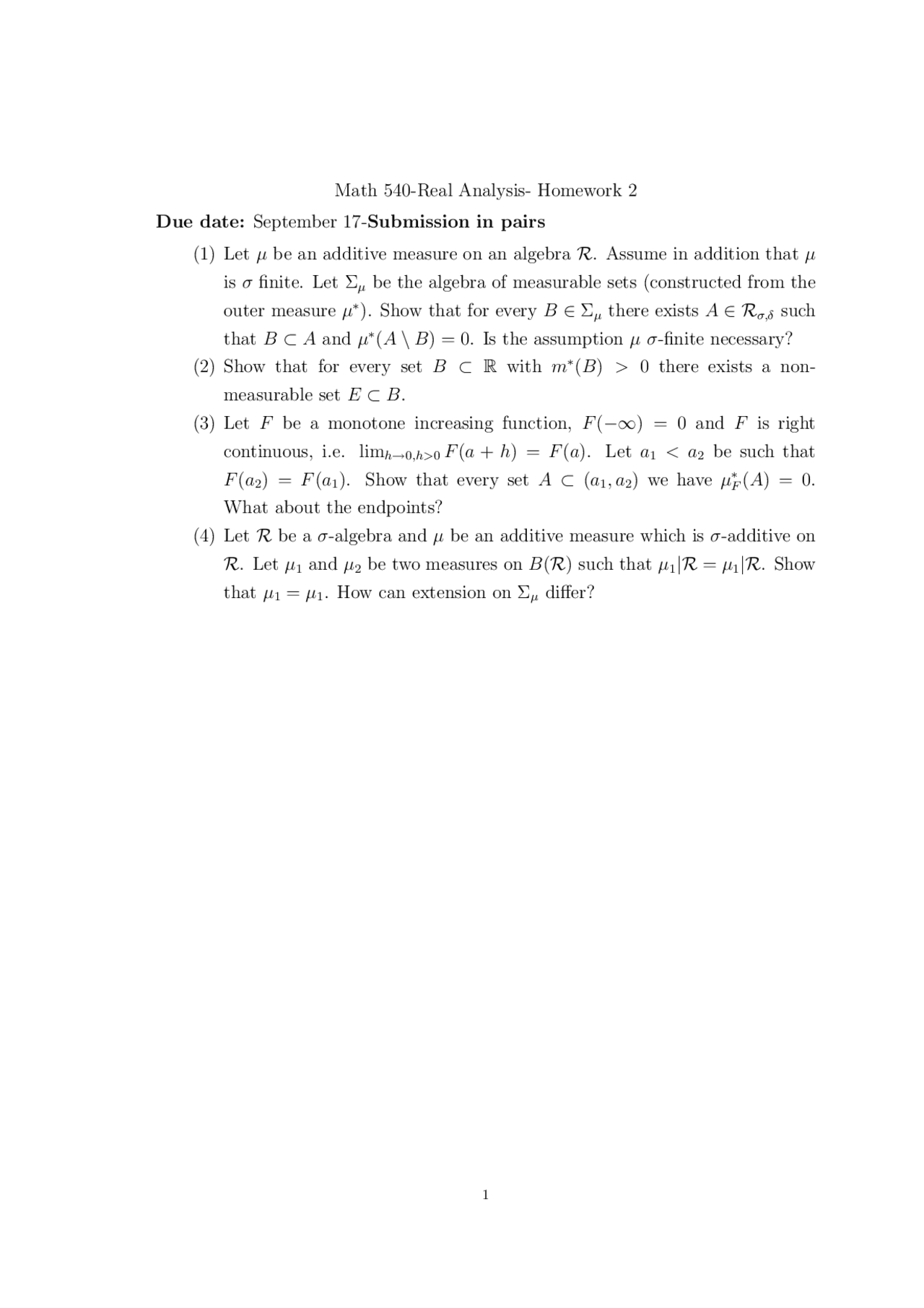 Practice Homework 2 Real Analysis Math 540 Docsity