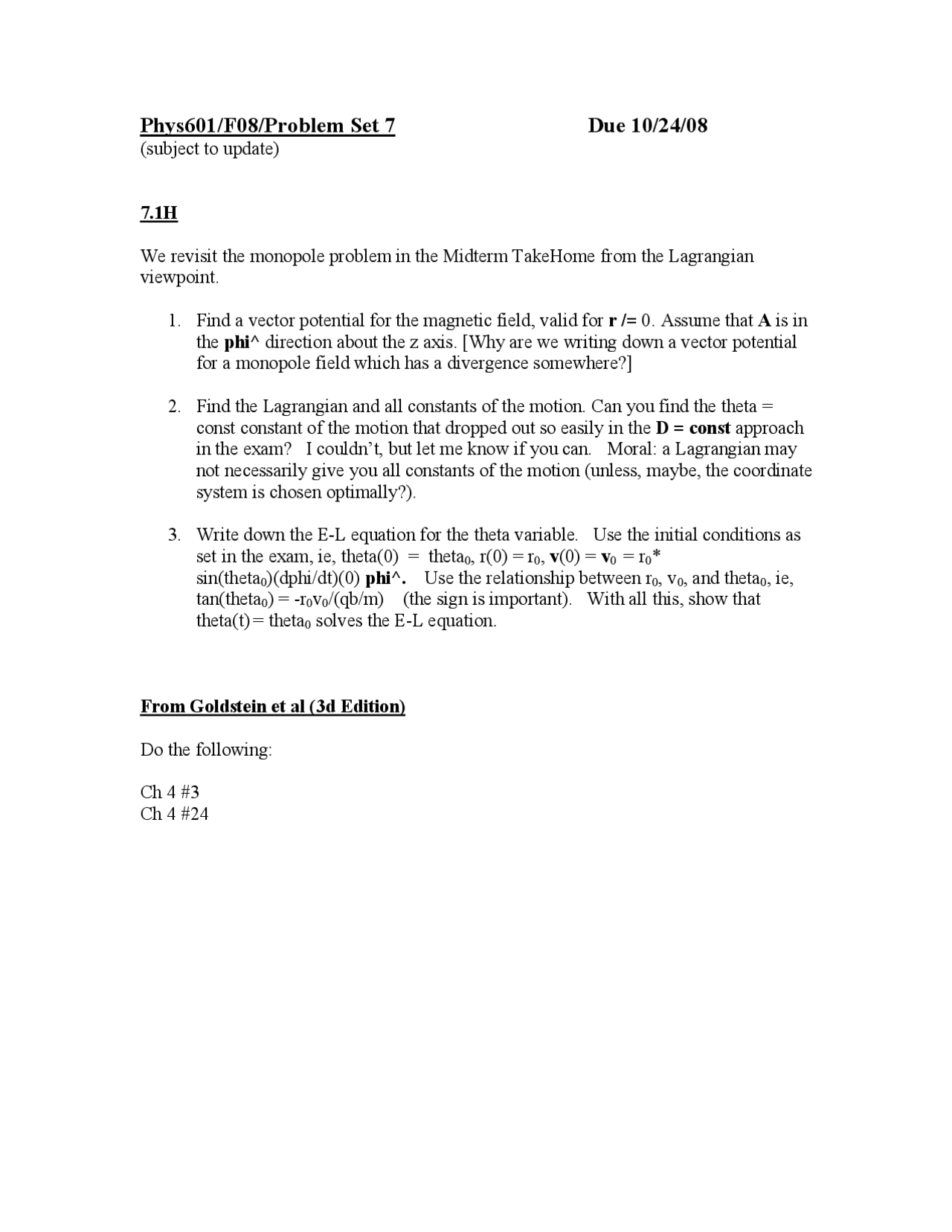3 Problems On Vector Potential Of Magnetic Field Assignment Phys